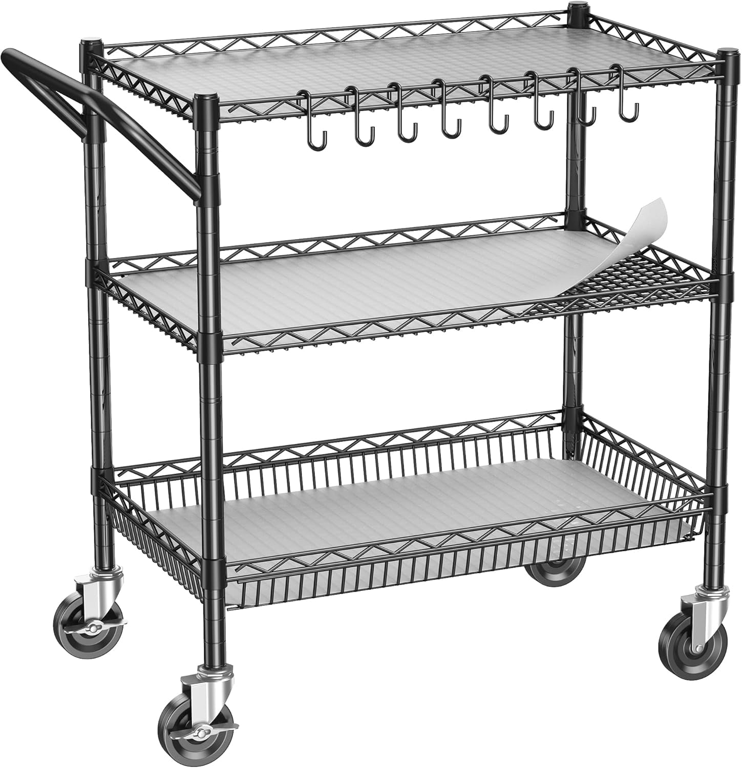 Metal Rolling Utility Cart with Wheels, 3 Tier Kitchen Carts with ...