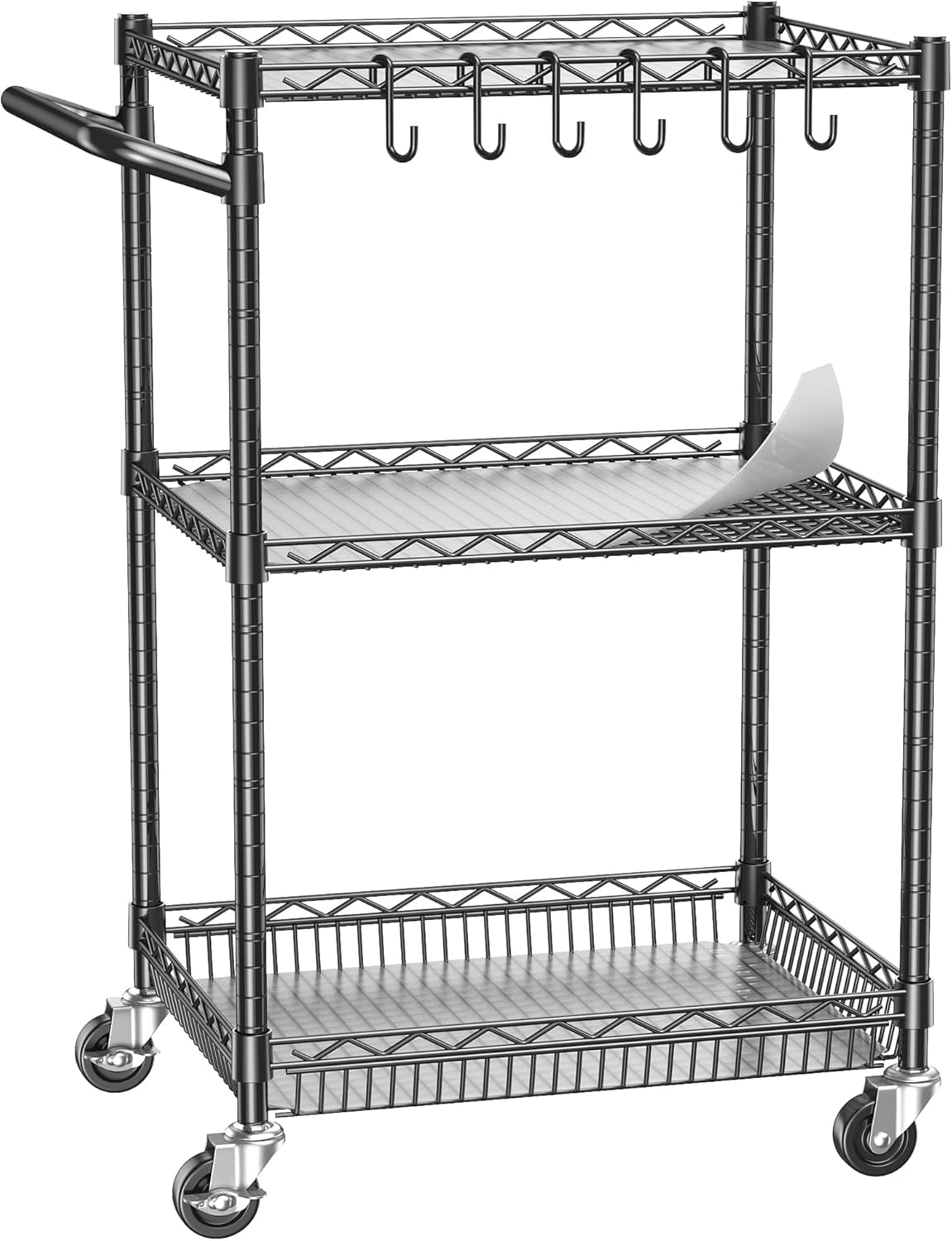 Metal Rolling Utility Cart with Wheels, 3 Tier Kitchen Carts with ...