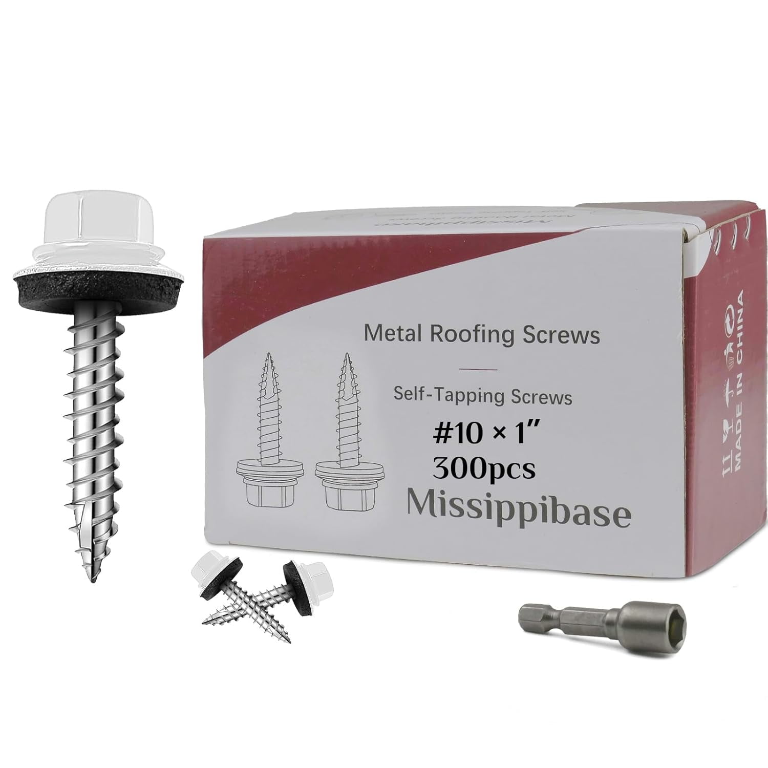 Metal Roofing Screws #10 × 1 Inch, 300 PCS,White Painted Hex Head Sheet Metal Roof Screws,Rubber ...