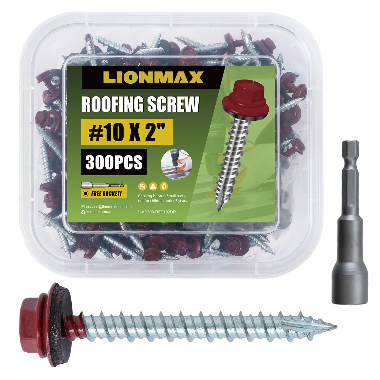 Metal Roofing Screws #10 × 2 Inch, 300-PCS, Zinc Plated Hex Head Sheet Metal Roof Screws, Rubber ...