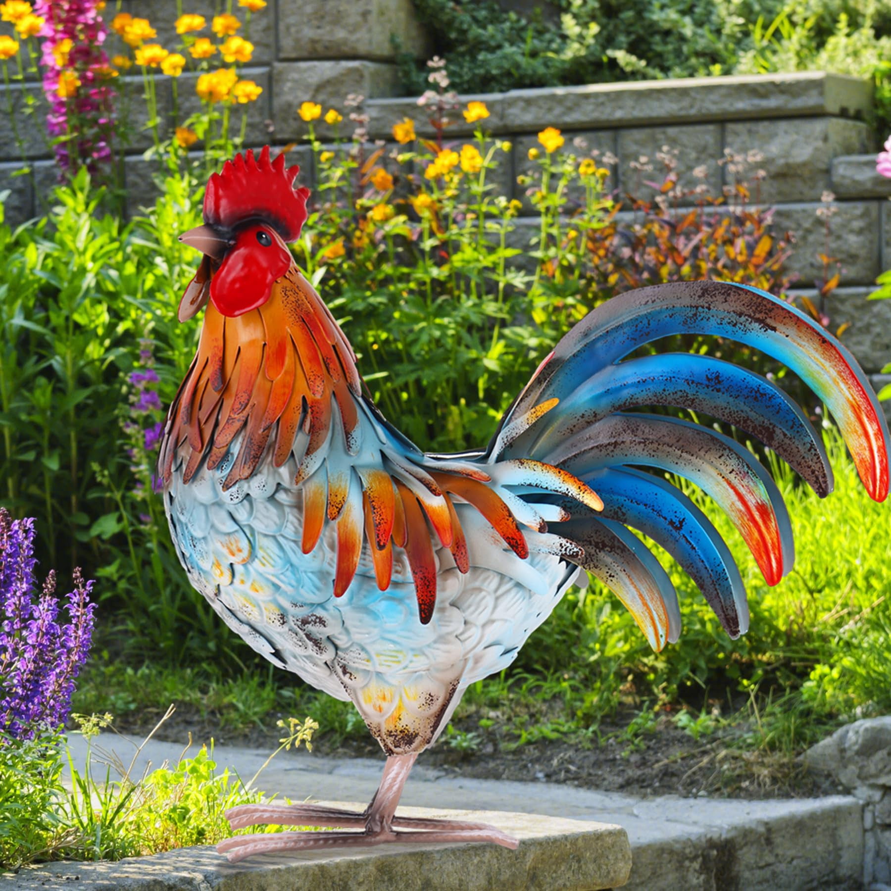 Metal Rooster Decor Garden Statue,Yard Chicken Decorations Outdoor ...