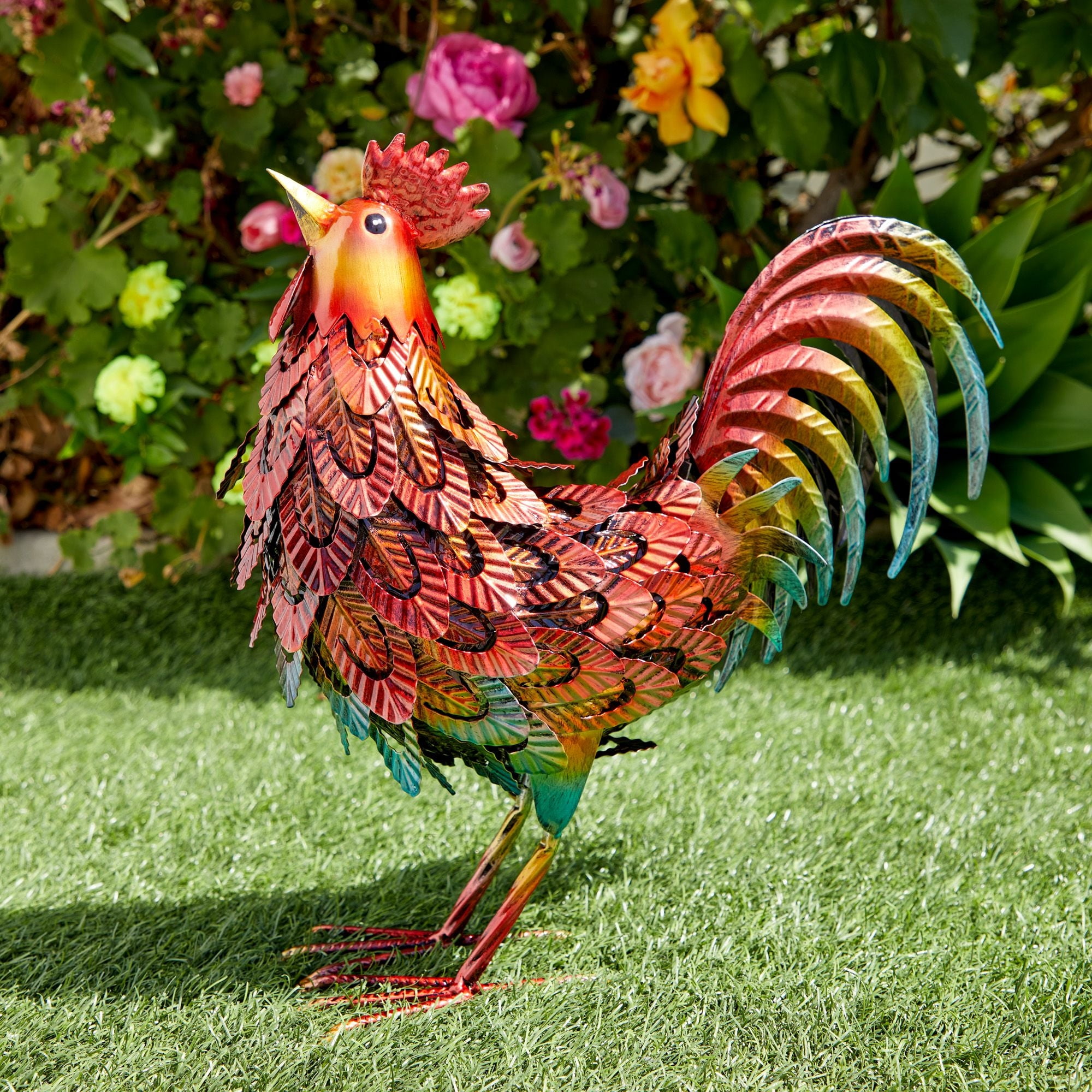 Metal Rooster Decor Yard Art for Garden, Decorative Statue for Indoors ...