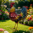 Metal Rooster Decor, Yard Chicken Ornament, Outdoor Garden Statue, Hand ...