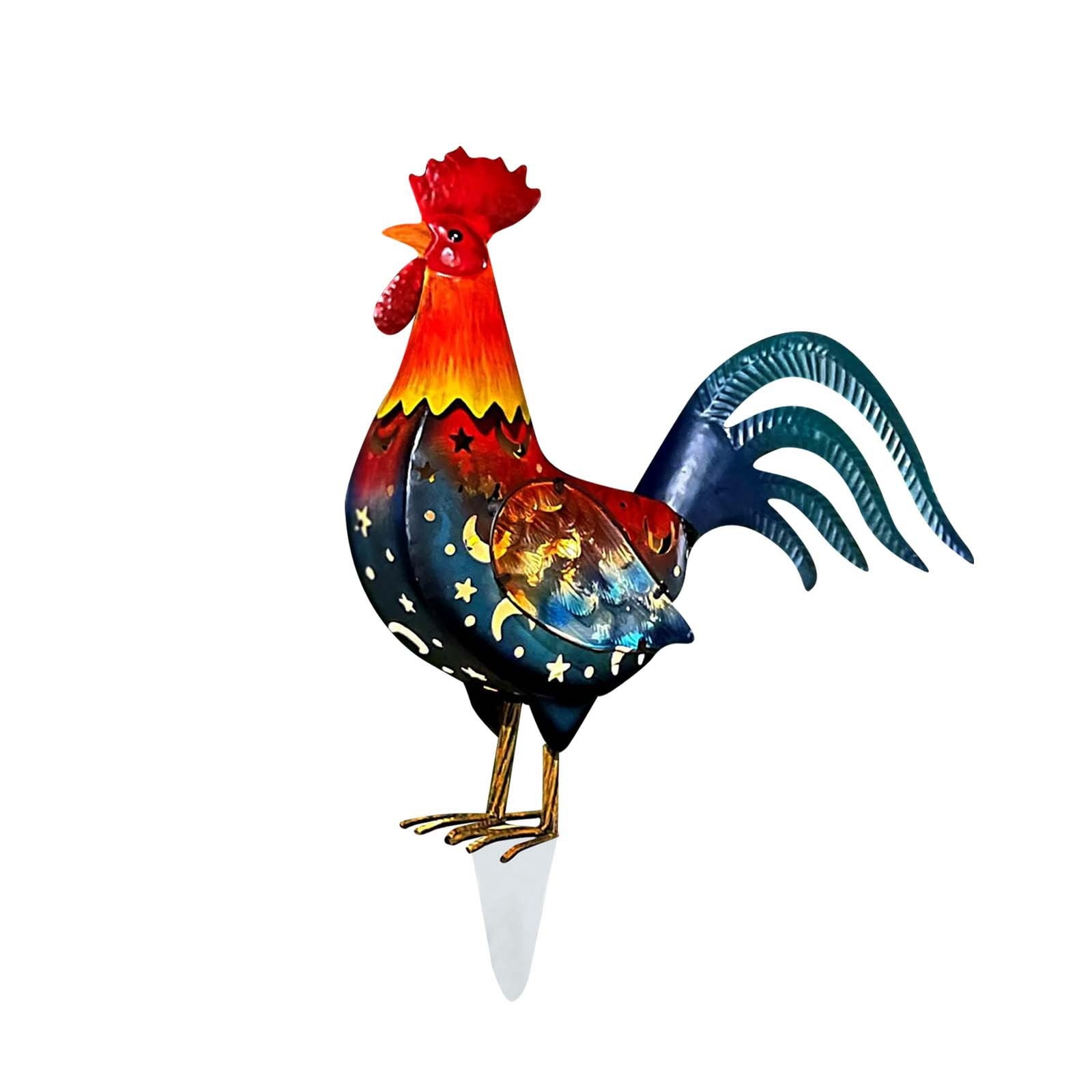 Metal Rooster Garden Statue, 17" Tall Chicken Yard Art, Weatherproof ...