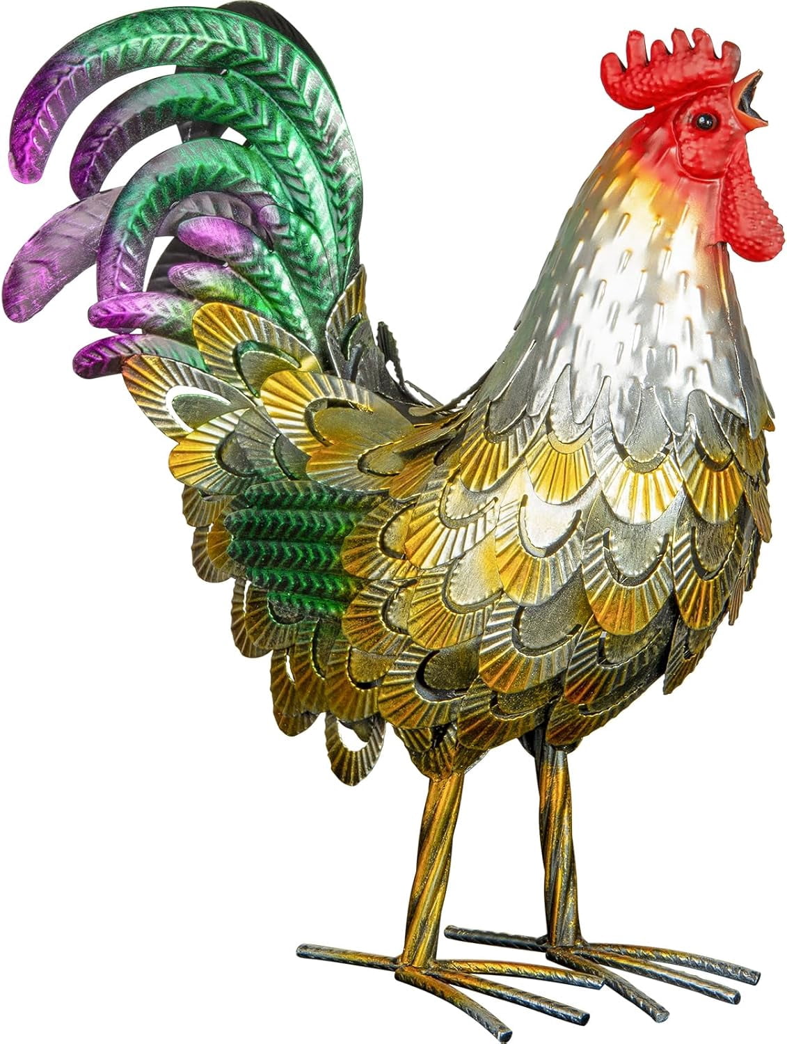Metal Rooster Statues Chicken Decorations, Outdoor Garden Chicken ...