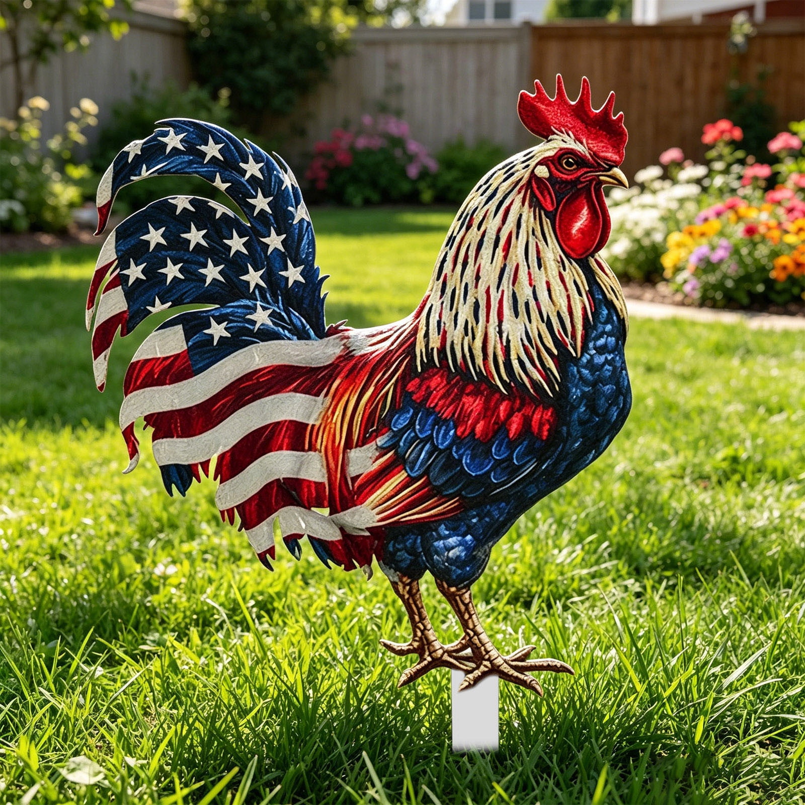 Metal Rooster Yard Decor,Metal Patriotic Rooster Statues,4th of July ...