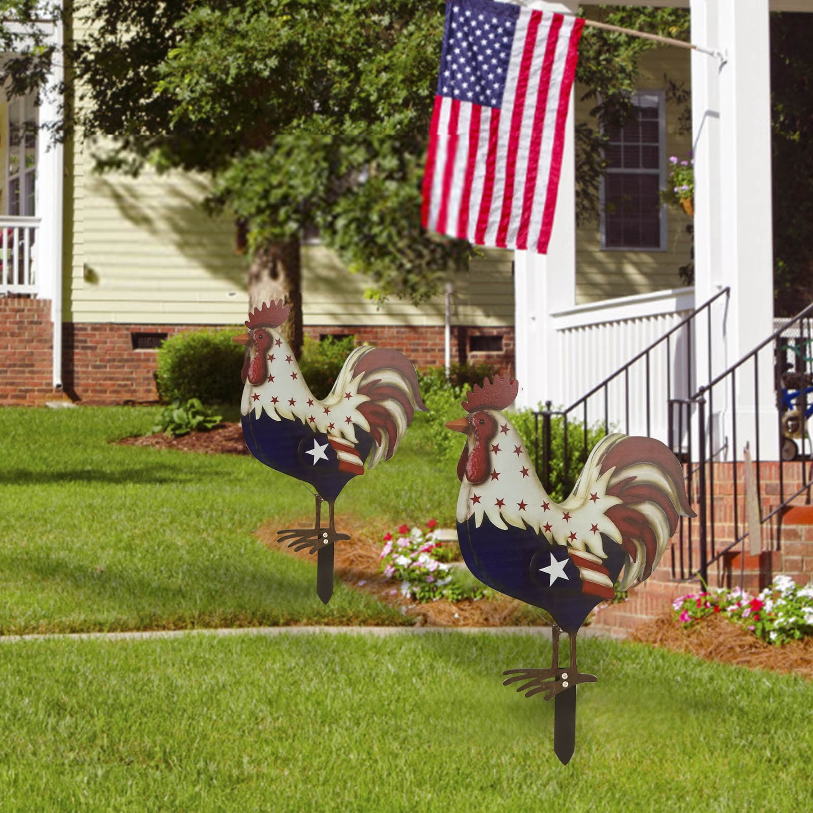 Metal Rooster Yard Statue Decoration Indoor Outdoor Chicken Decorations ...