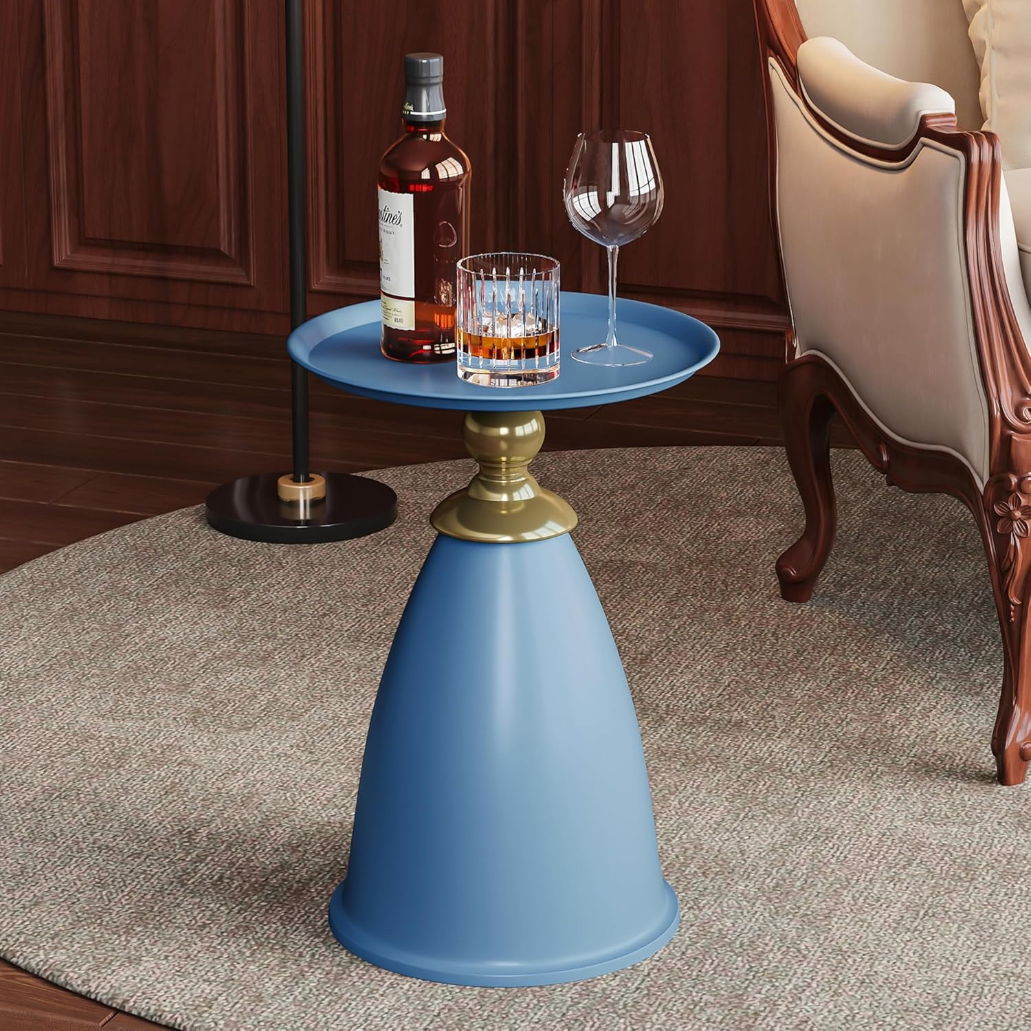 Metal Round End Tables, Pedestal Bedside Table for Small Spaces Living ...