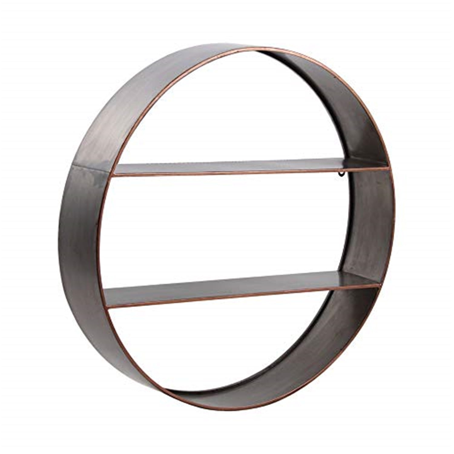 Metal Round Shelf with Two Shelves and Copper Edges Design Galvanized ...