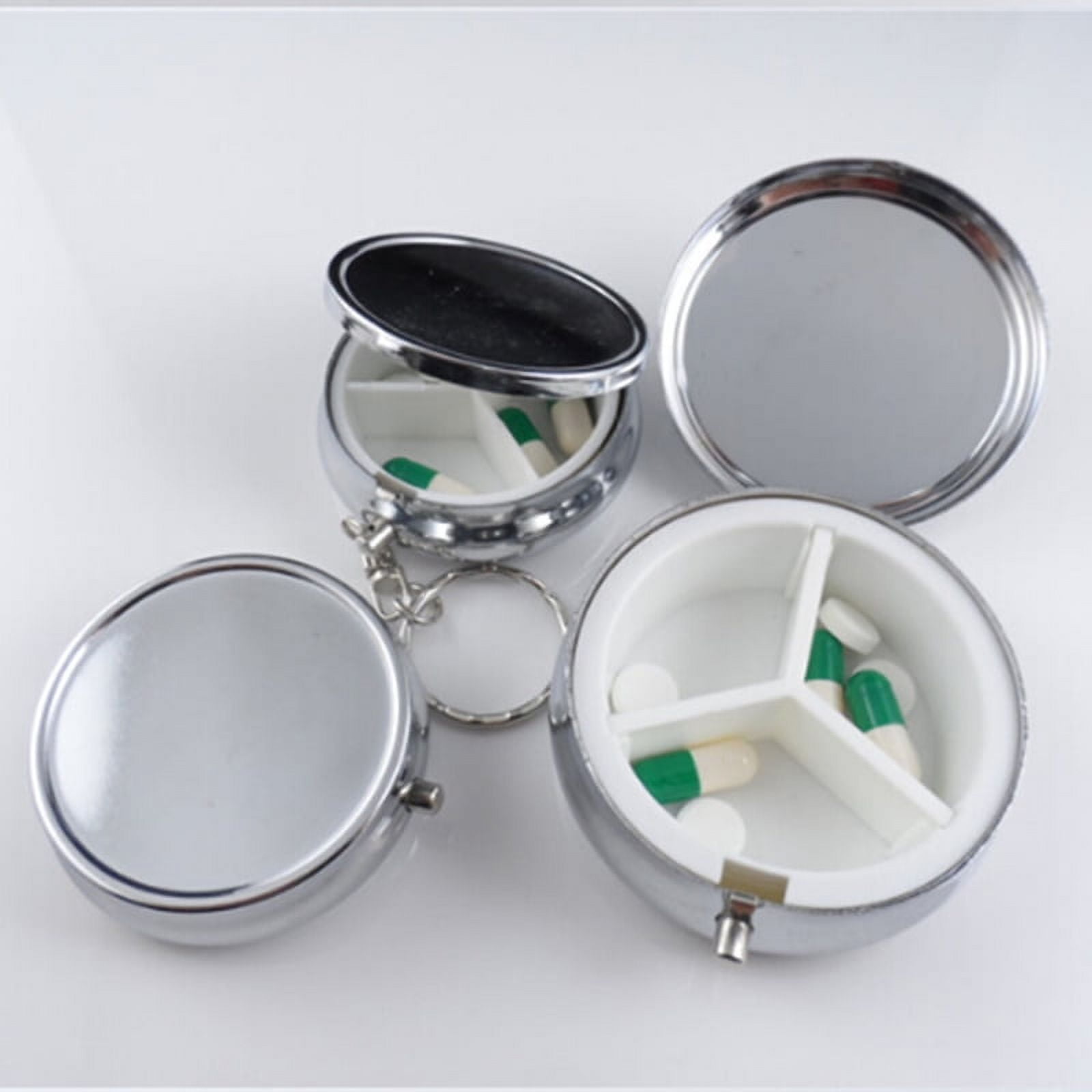 Metal Round Silver Pill Boxes Advantageous Container Medicine Case ...