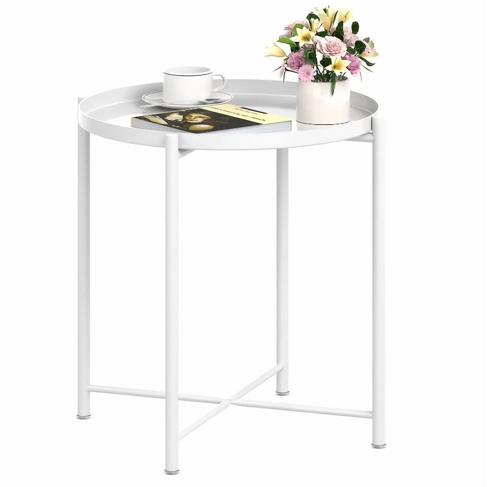 Metal Round Small Side Table with Removable Tray - Anti-Rust Waterproof ...