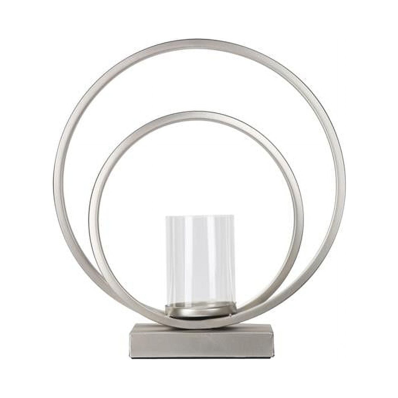 Metal Round Spiral Ring Abstract Sculpture on Base with Glass Candle ...