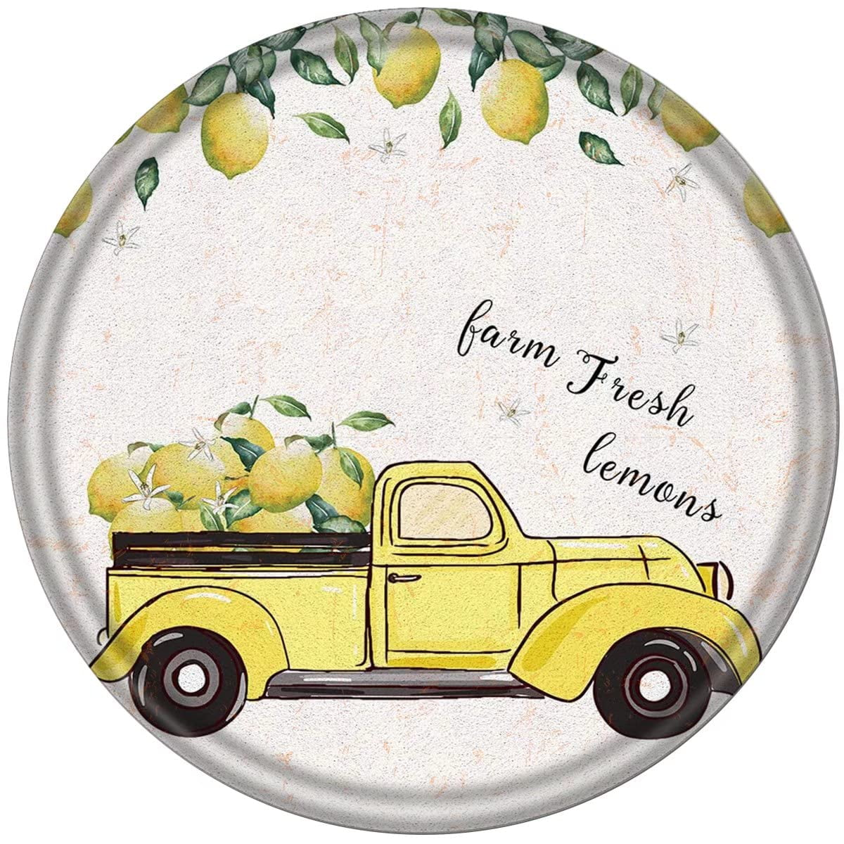 Metal Round Tin Sign Farm Fresh Lemon Truck Fruit Vintage Style Plaque ...
