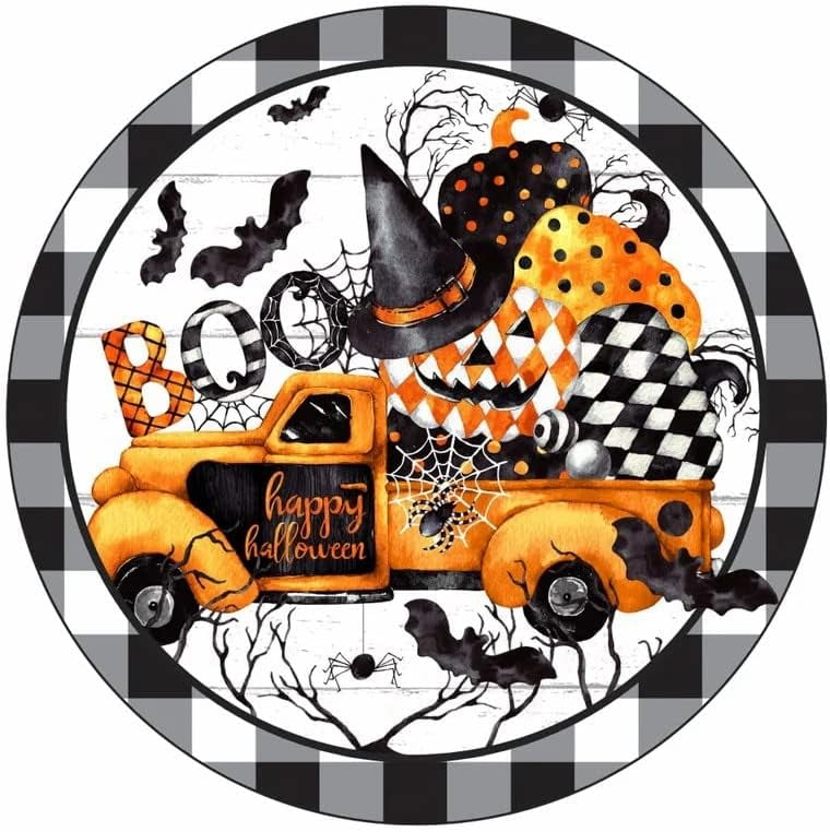 Metal Round Tin Signs Boo Vintage Truck Fall Sign Fall Wreath ...