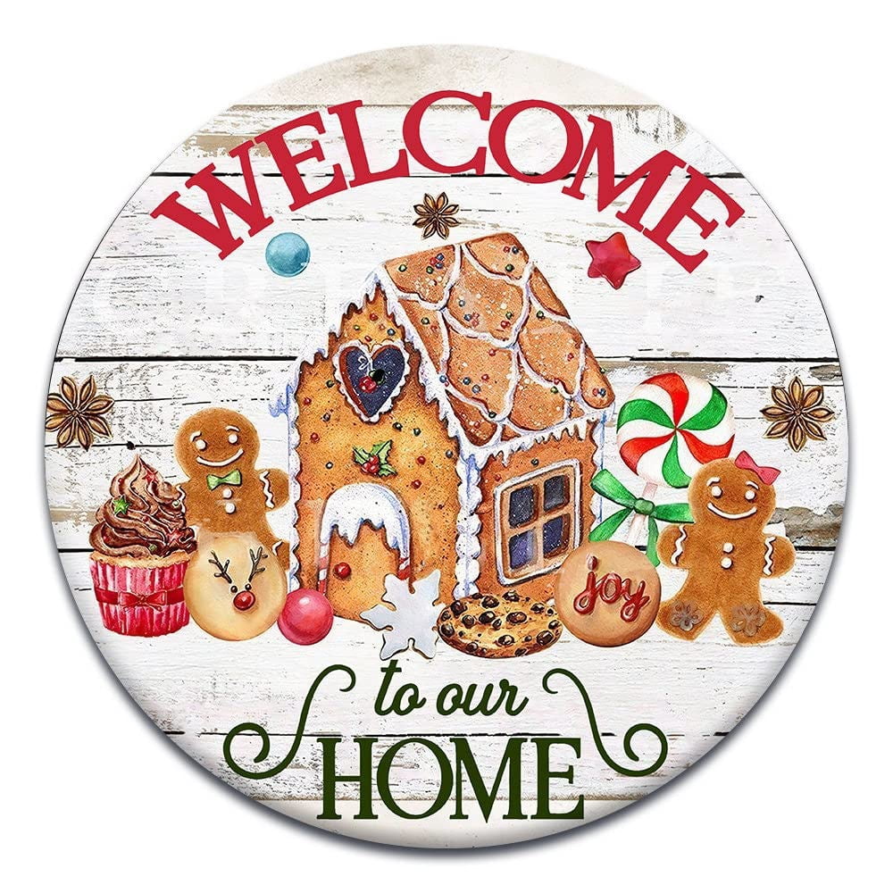 Metal Round Tin Signs Welcome to Our Home Gingerbread Round Hanger ...