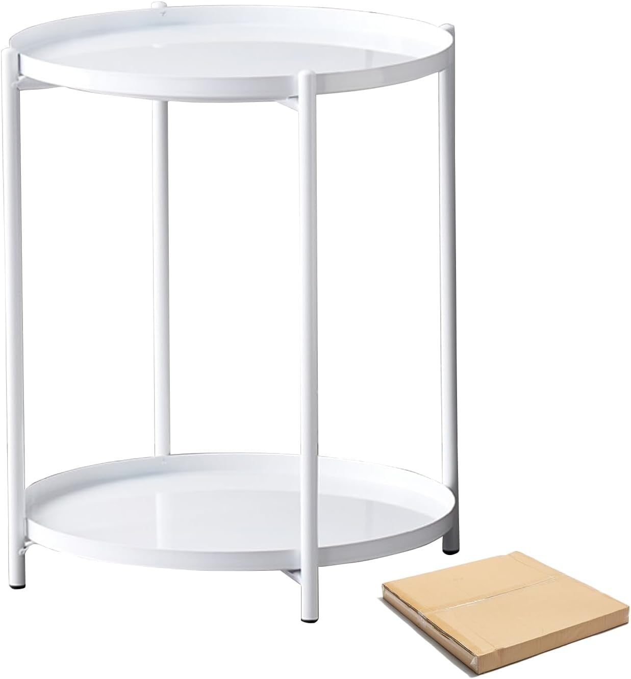 Metal Round Tray End Table with Removable Tray, Bilayer Coffee Table ...