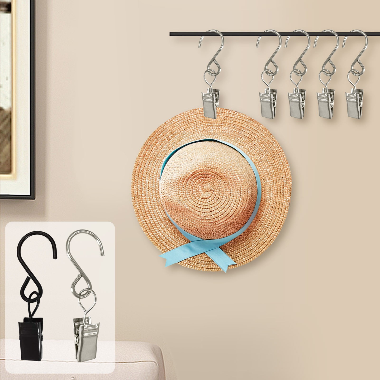 Metal S-Hook With Clip | Stainless Steel S-Shaped Curtain & Shower Hook ...