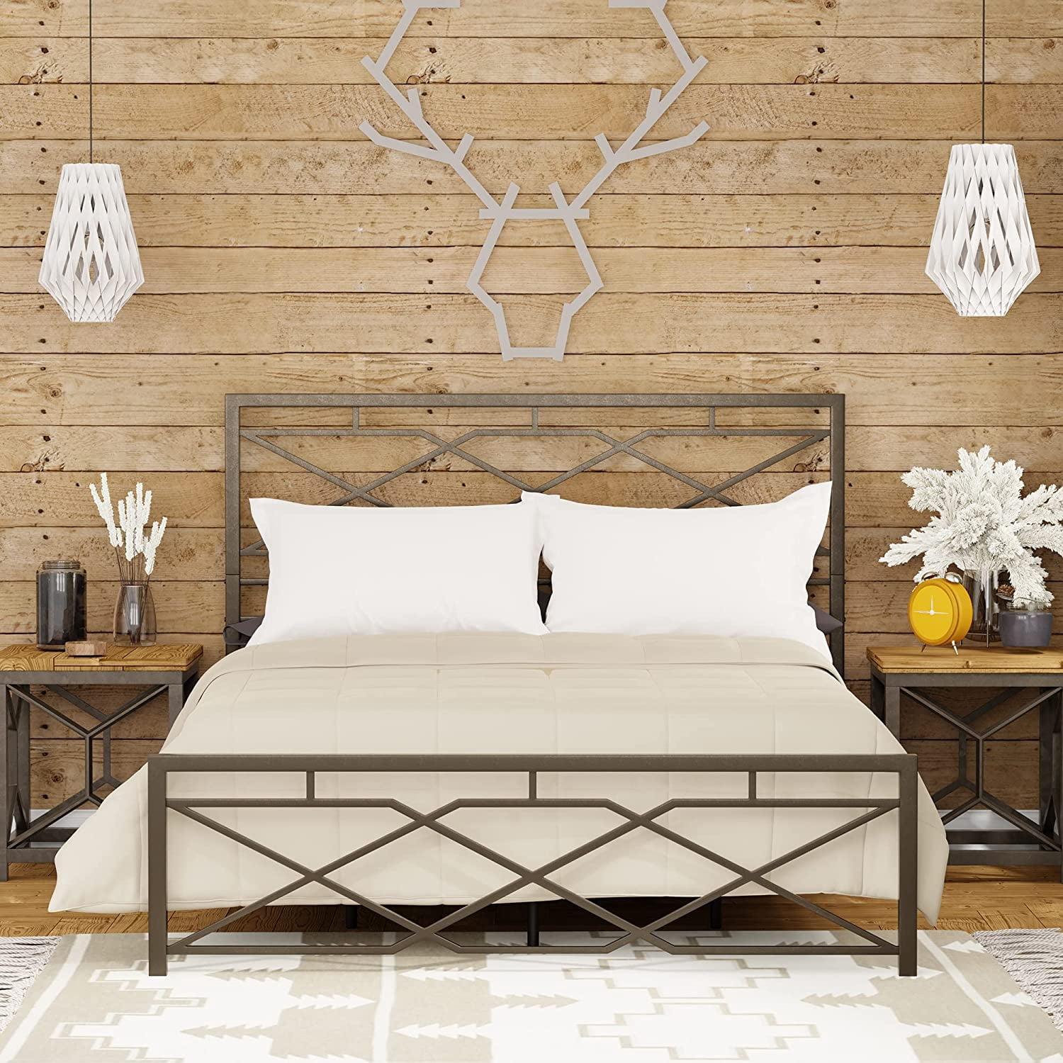 Metal SNAP Bed Frame - Carbon Steel with Rustic Pewter Finish Folding ...