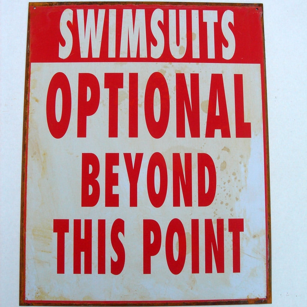 Metal SWIMSUITS OPTIONAL Funny Warning Sign Pool/Hot Tub/Beach Bar Wall ...