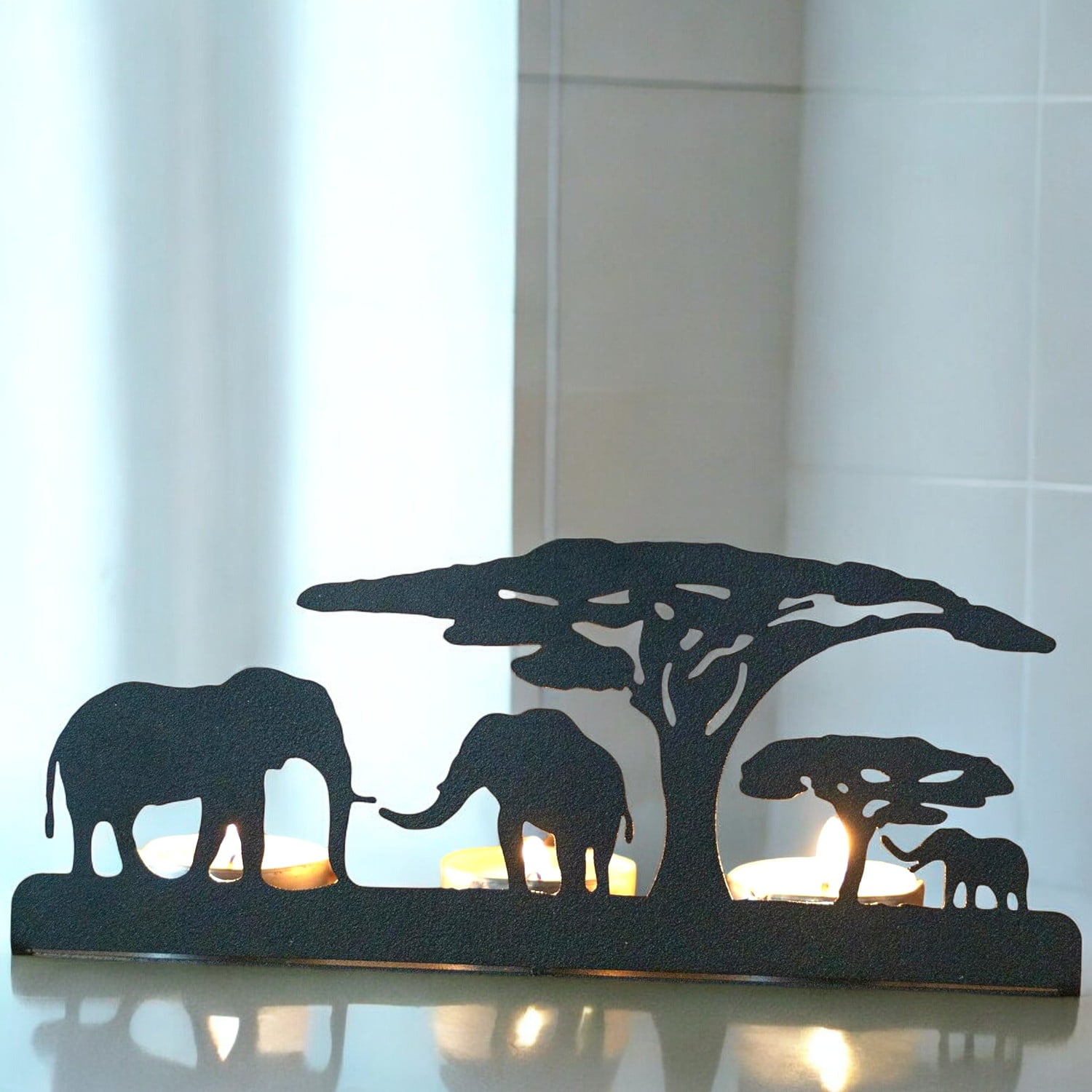 Metal Safari Elephants Tealight Candle Holder Silhouette Safari Theme ...