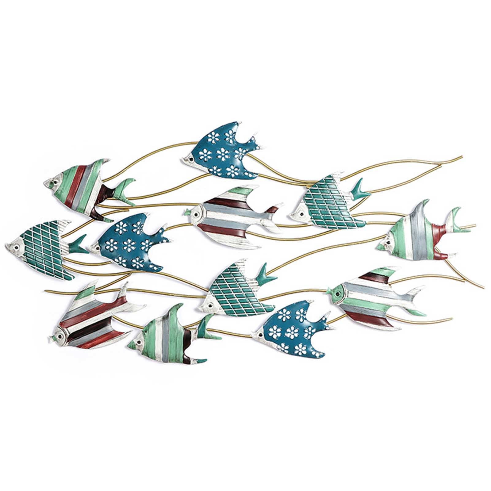 Metal School of Fish Wall Sculpture Wall Decoration, 3D Hanging ...