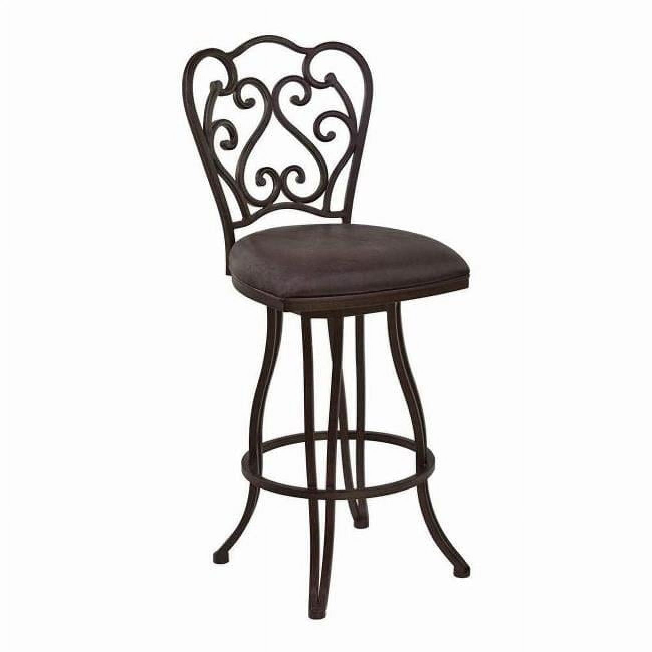 Metal Scroll Design Open Back Barstool with Fabric Padded Seat, Gray ...