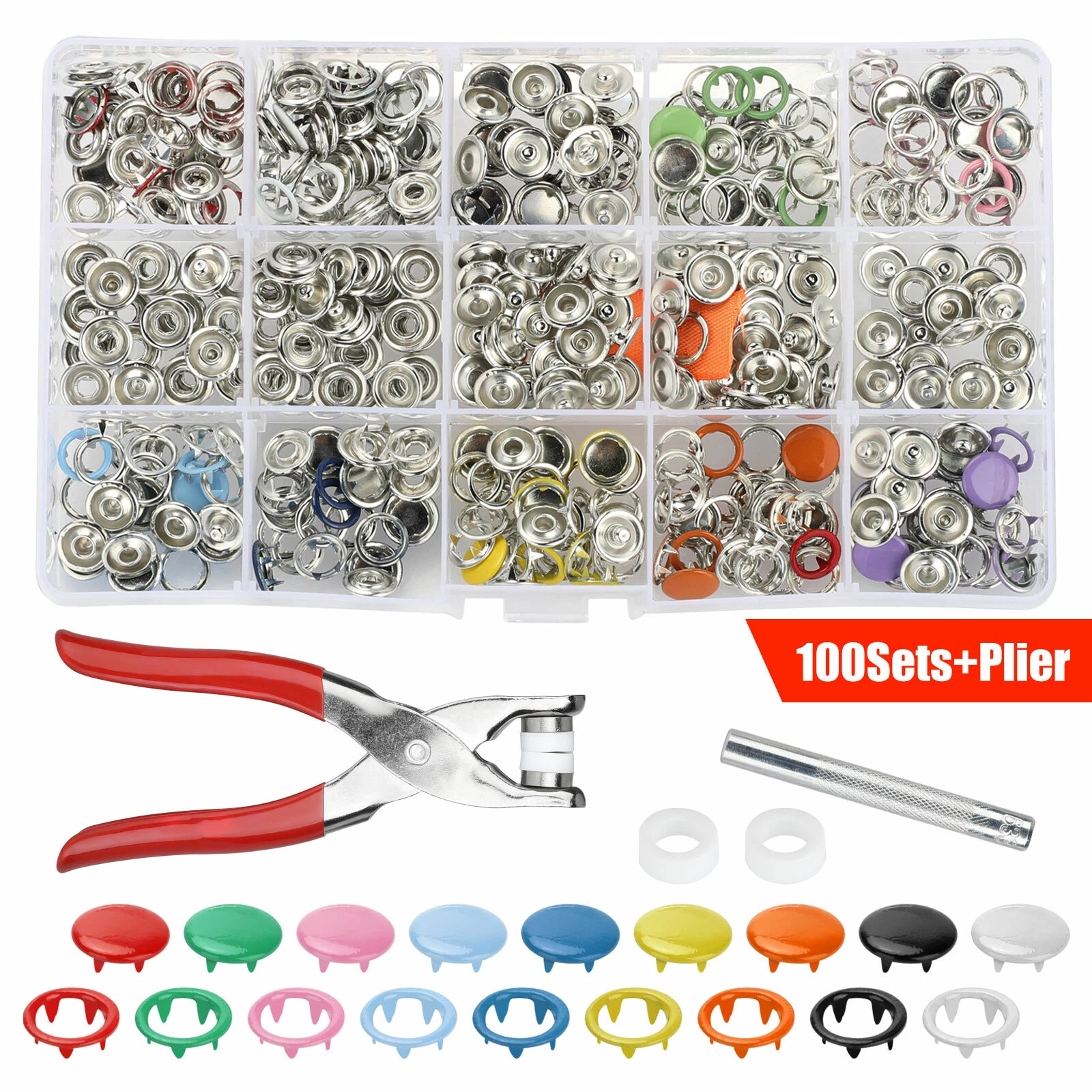 Metal Sewing Button Hollow Prong Ring Press Studs Snap Fasteners Plier ...