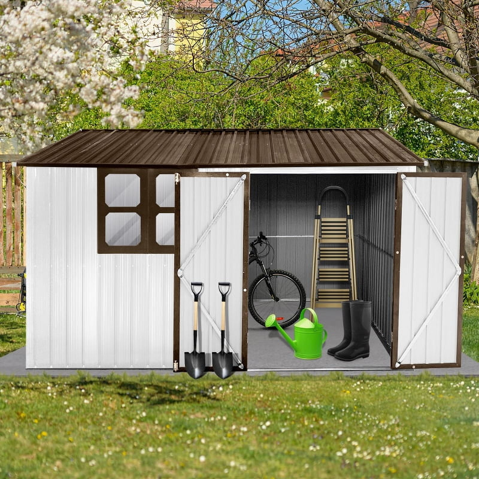 Metal Shed 10x8 FT Outdoor Storage Shed with Window & Vents, Lockable ...