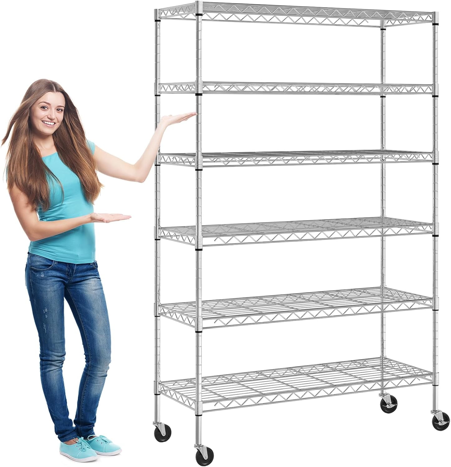 Metal Shelves 6 Layer Wire Shelving on Wheels Heavy Duty Metal Storage Rack Utility Shelves 48 ...