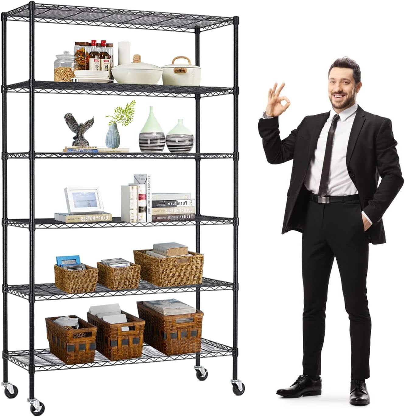 Metal Shelves 6-Tier Wire Shelving Unit 48" L x 18" W x 76" H Heavy ...