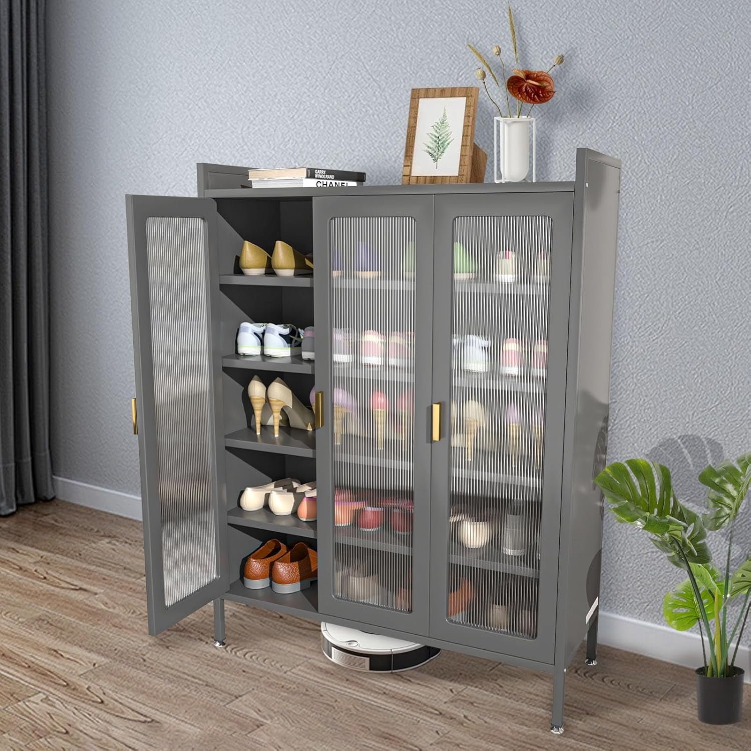 Metal Shoe Cabinet with 3 Doors 5-Tier Entryway Large Shoe Storage ...