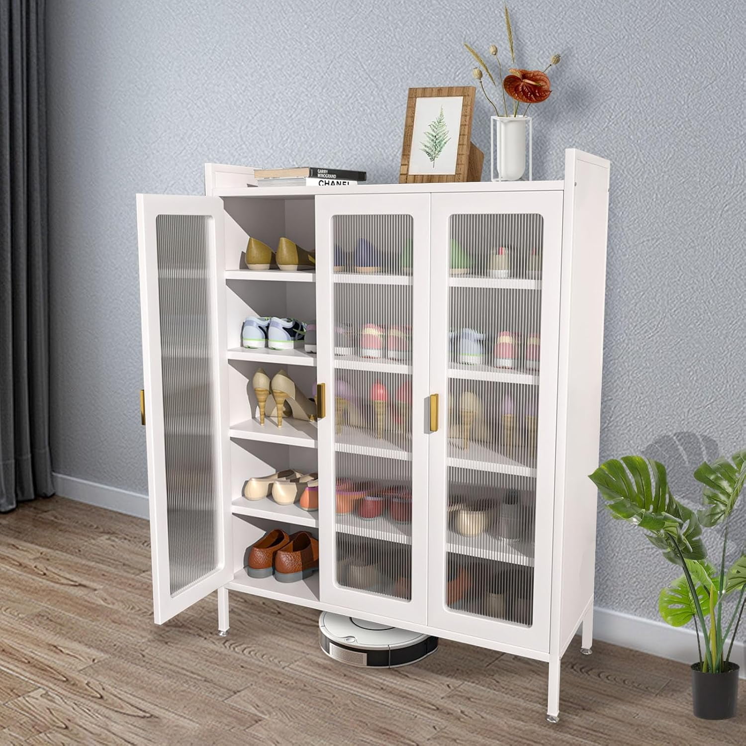 Metal Shoe Cabinet with 3 Doors 5-Tier Entryway Large Shoe Storage ...