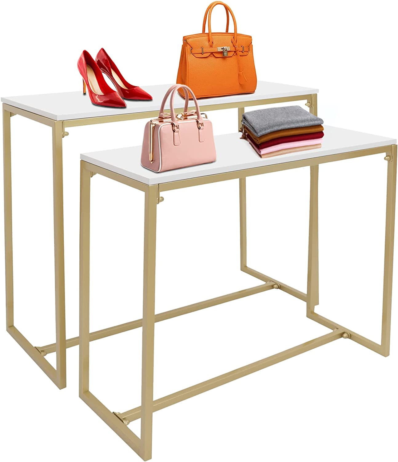 Metal Shoe Handbag Display Stand, 2 Piece Set Nesting Tables, Modern ...
