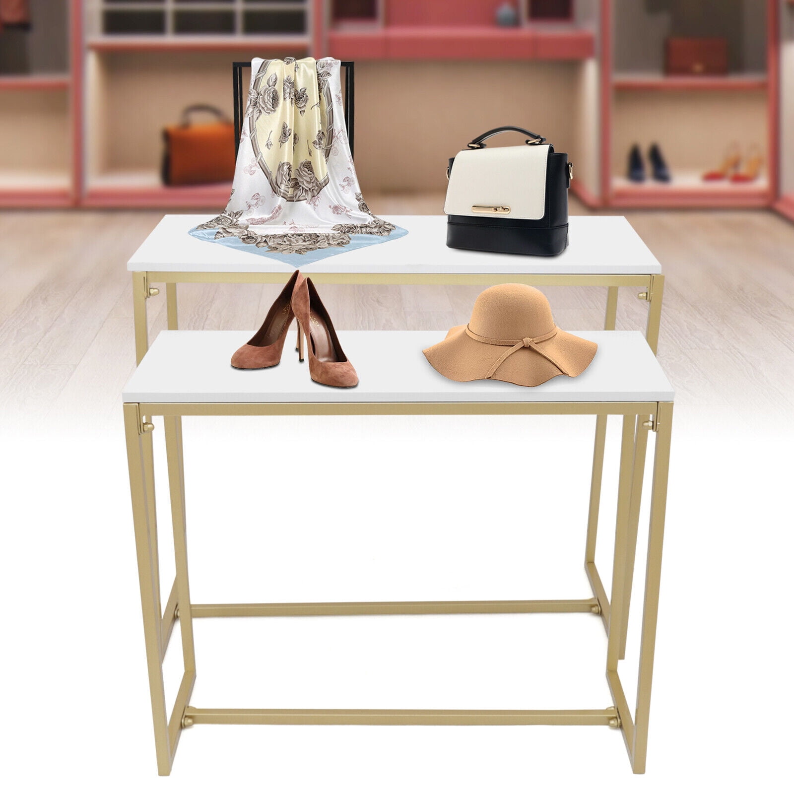 Metal Shoe Handbag Display Stand, Nesting Tables 2 Piece Set, Display ...
