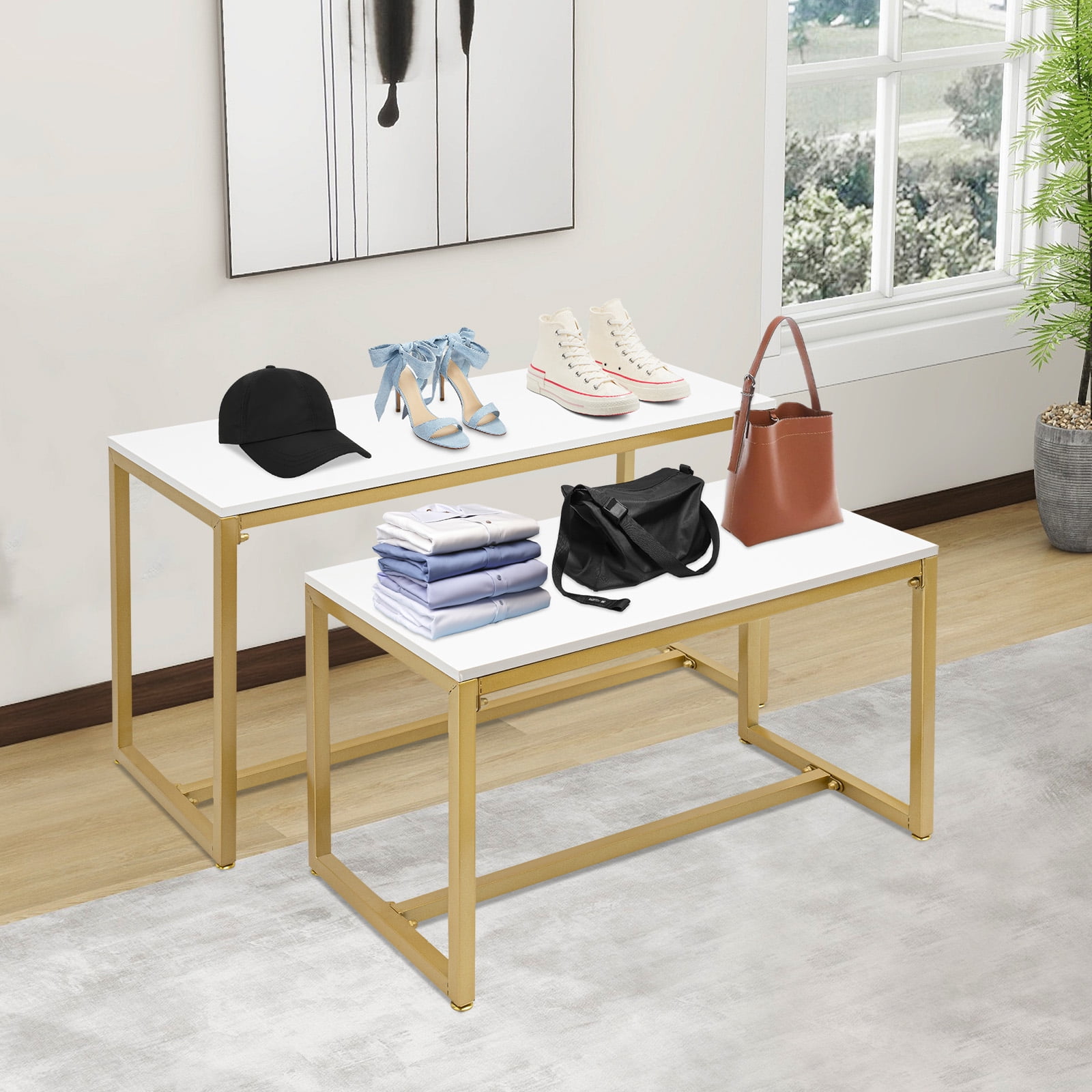 Metal Shoe Handbag Display Stand, Nesting Tables 2 Piece Set, Display ...