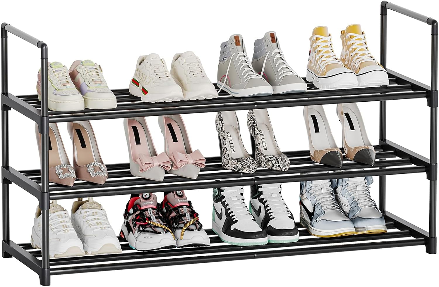 Metal Shoe Rack, 3-Tier Shoe Org with Adjustable Shelf Height, Sturdy ...