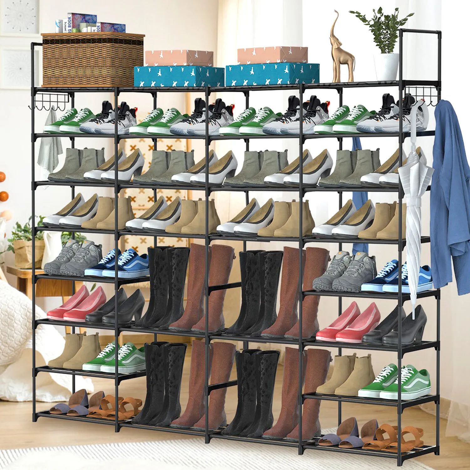 Metal Shoe Rack Storage Organizer Entryway Boots Stand Shelf 8 Tiers 56 ...