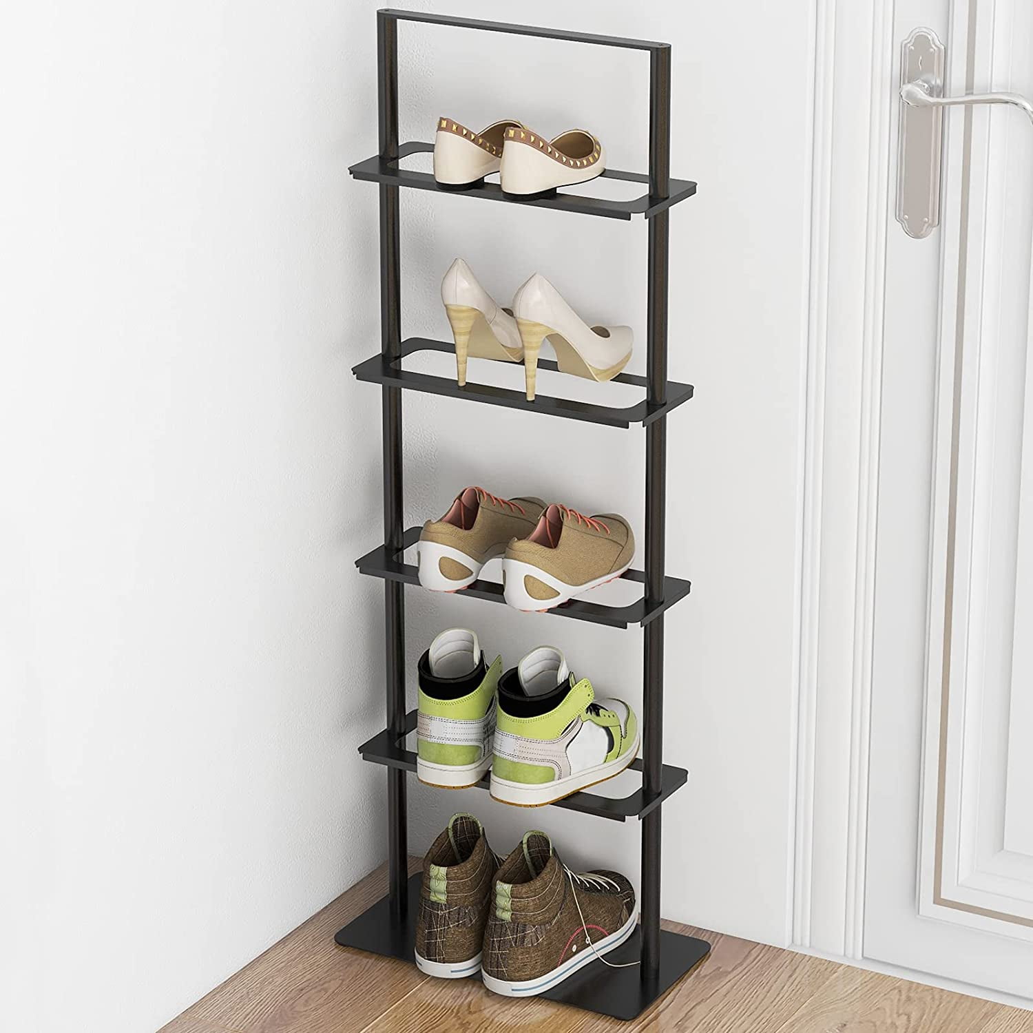 Metal Shoe Stand, 5 Tier Vertical Shoe Rack, Narrow Shoe Rack for Small ...