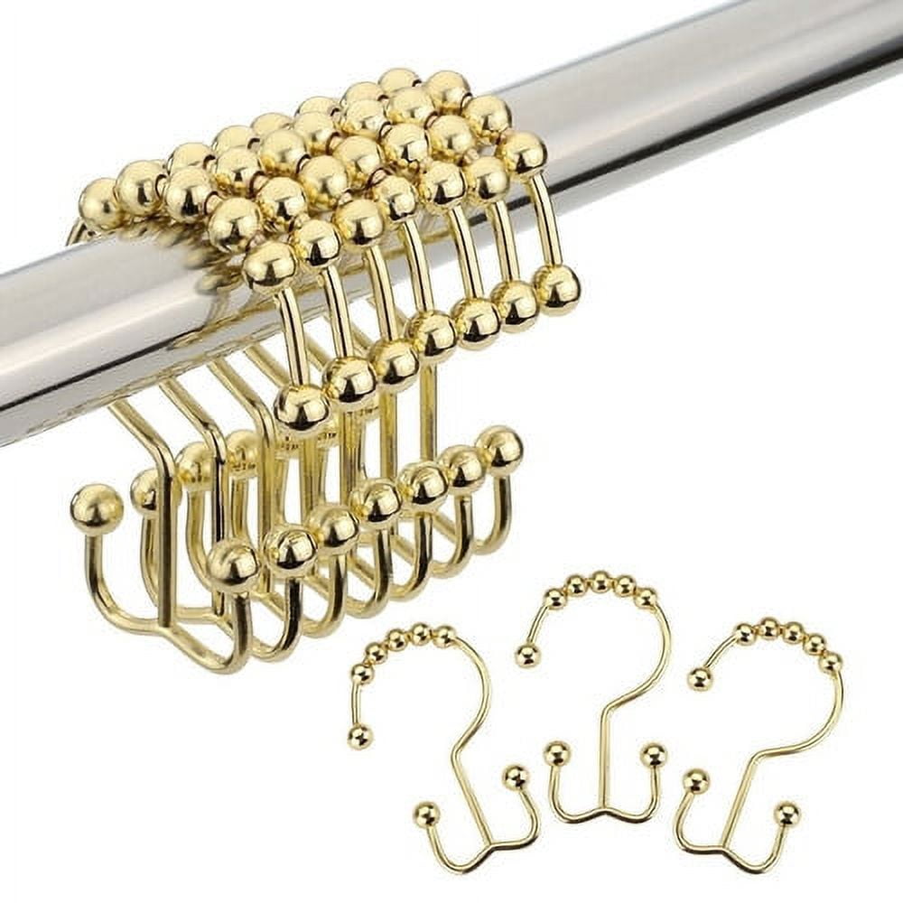 Metal Shower Curtain Rings Double Glide Roller in Gold, Set of 12 ...