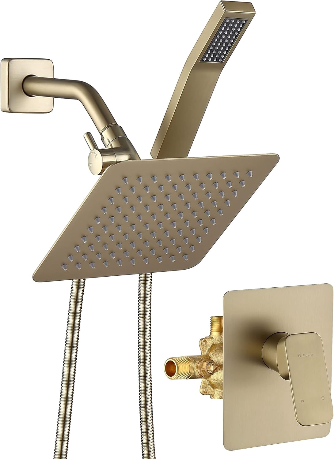All Metal Shower Faucet Set Dual Square Shower Head System with ...