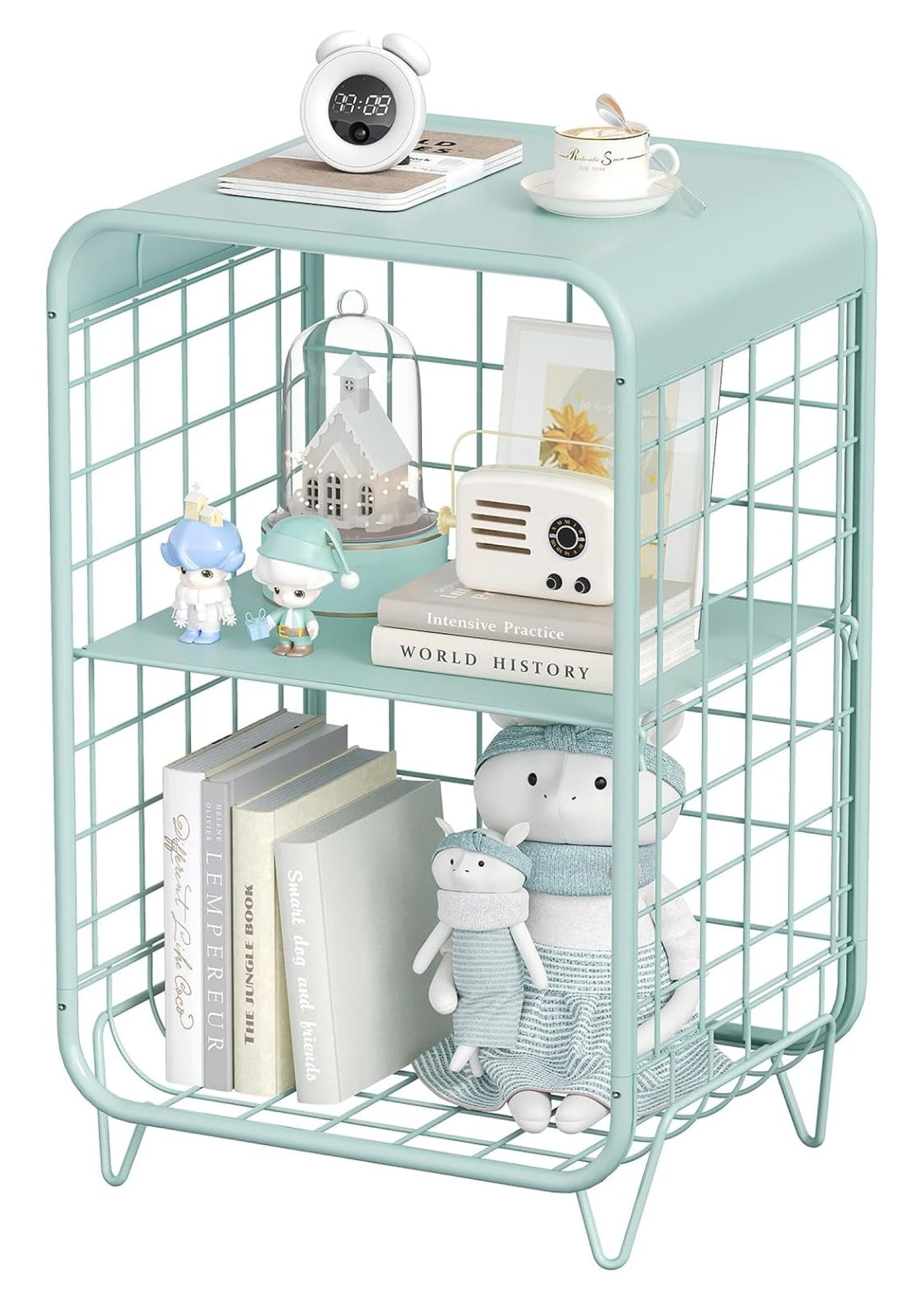 Metal Side Table,Cute Nightstand,3 Tier End Table with Storage,Vintage ...