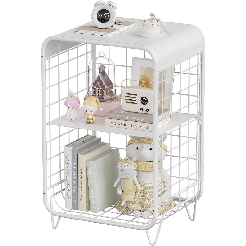 Metal Side Table,Cute Nightstand,3 Tier End Table with Storage,Vintage ...