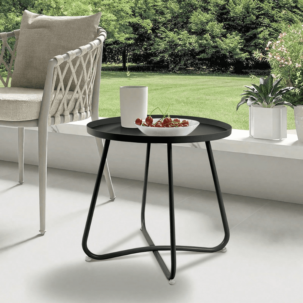 Metal Side Table Indoor/Outdoor Round Patio End Table With Adjustable ...