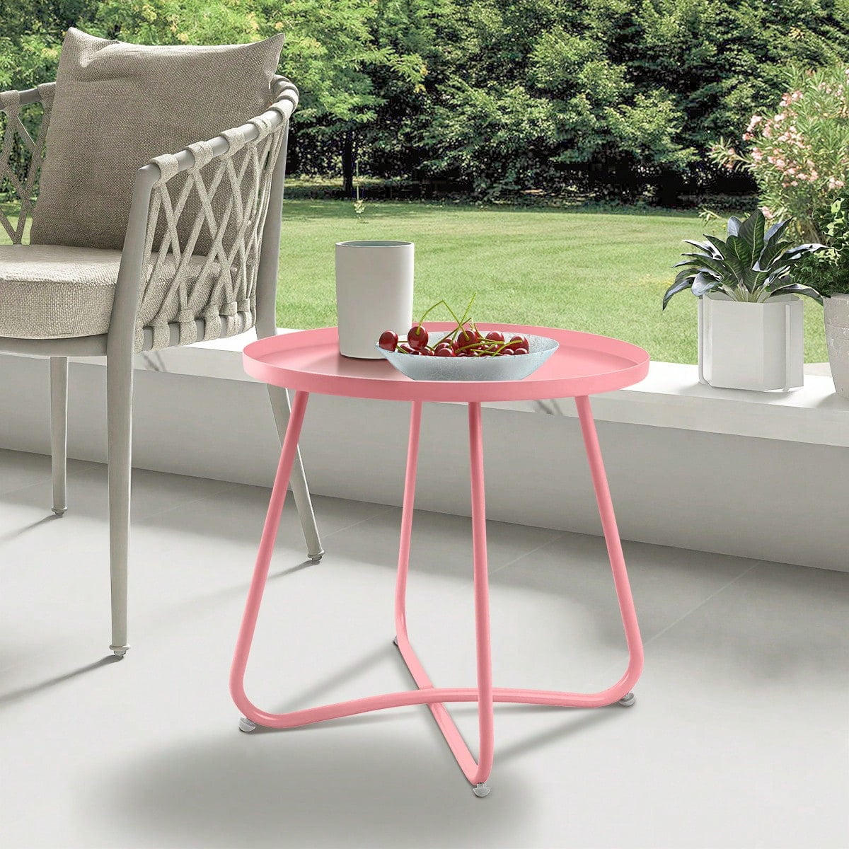 Metal Side Table Indoor/Outdoor Round Patio End Table With Adjustable ...