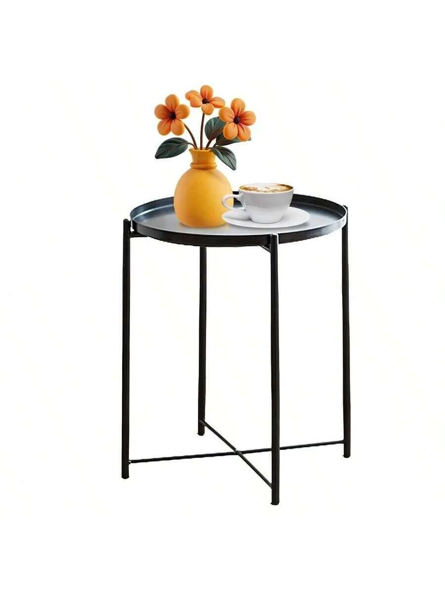 Metal Side Table, Round End Table, Waterproof Removable Tray Circle ...