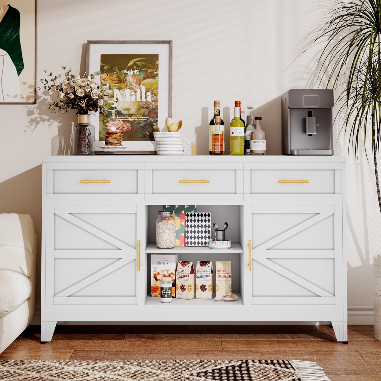 Metal Sideboard Buffet Cabinet,Coffee Bar Cabinets with 2 Doors, 3 ...