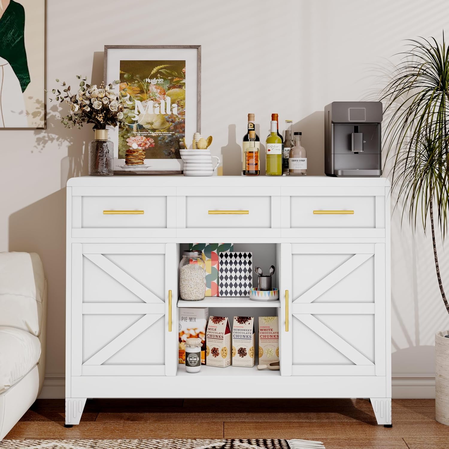 Metal Sideboard Buffet Cabinet,Coffee Bar Cabinets with 2 Doors, 3 ...