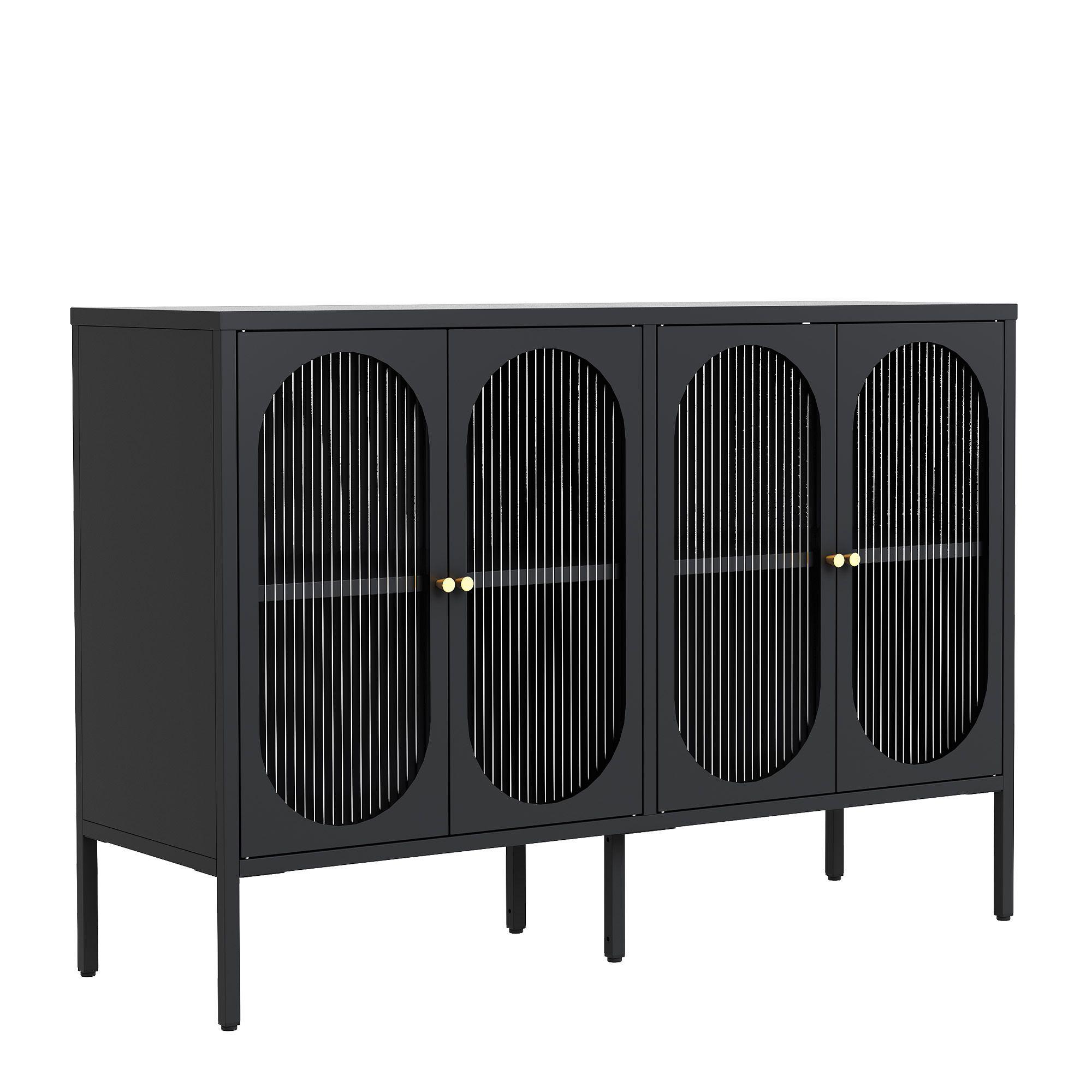 XUTUMM Metal Sideboard Cabinet with 4 Glass Doors - Steel Locker Buffet ...