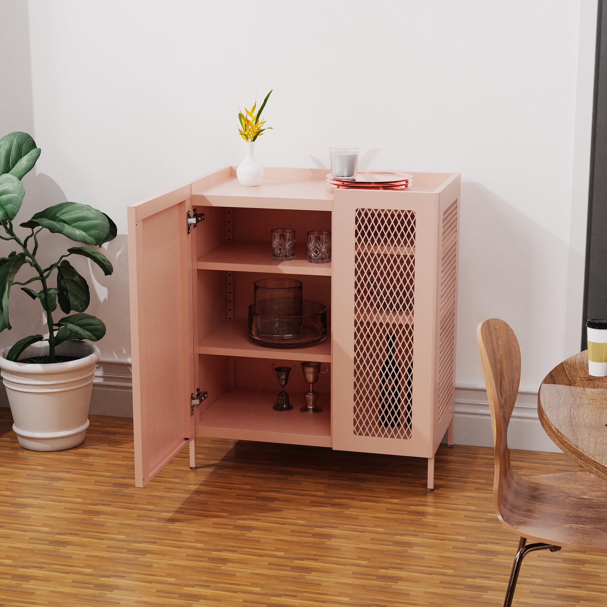 Metal Sideboard Cabinet with Mesh Element Doors and Adjustable Shelves ...