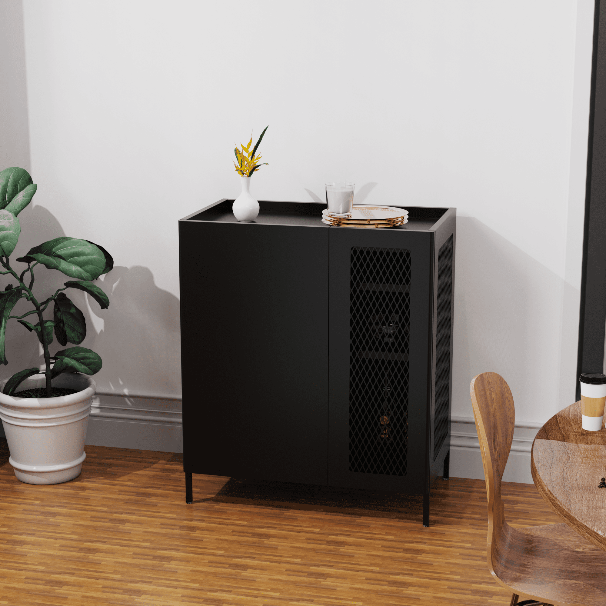 Metal Sideboard Cabinet with Mesh Element Doors and Adjustable Shelves ...